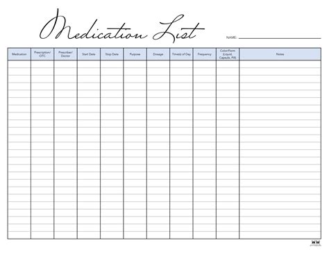Medication List Templates 39 Free Printables Printabulls