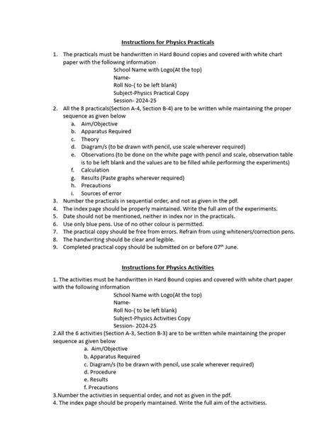 Instructions For Physics Practicals Pdf