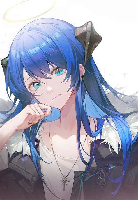 Safebooru 1girl Arknights Black Jacket Blue Eyes Blue Hair Closed