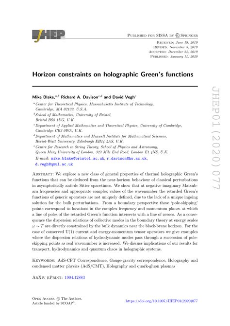 Full Article Horizon Constraints On Holographic Greens Functions