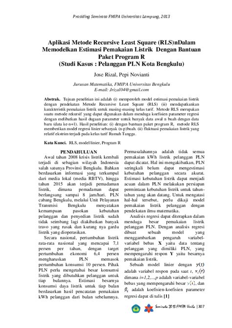 Pdf Aplikasi Metode Recursive Least Square Rls N Dalam Memodelkan
