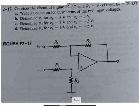 a write an equation for v in terms of the two input voltages b