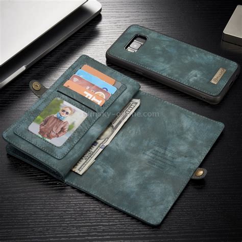 갤럭시 S8 크레이지 호스 텍스처 수평 플립 분리형 뒷면 커버 가죽 케이스 카드 슬롯 및 지갑 및 포토 프레임 파란색