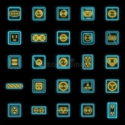 Electric Power Socket Icons Set Vector Neon Stock Illustration