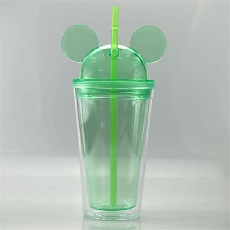 Mouse Ear Tumbler Water Bottle Freefalling Design Reuseable Plastic Cup W Dome Lid And Straw