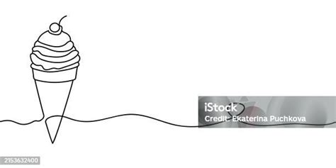 와플 콘에 아이스크림을 하나의 연속적인 선화로 표시합니다 심플한 선형 스타일의 메뉴와 명함 디자인을 위한 심볼 디저트 젤라토 낙서 스타일의 벡터 일러스트 레이 션 라인아트에