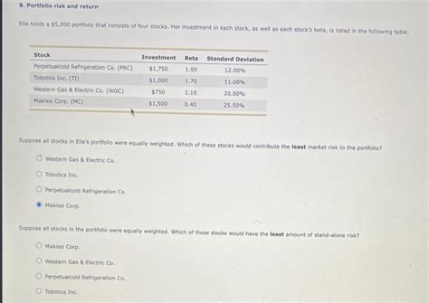 Solved 8 Portfolio Risk And Return Elle Holds A 5 000