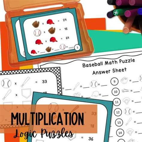 Baseball Math Logic Puzzle Enrichment Task Card Activity Multiplication
