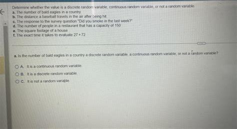 Solved Determine Whether The Value Is A Discrete Random Chegg