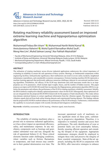 Pdf Rotating Machinery Reliability Assessment Based On Improved