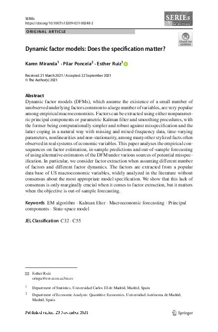 pdf dynamic factor models does the specification matter