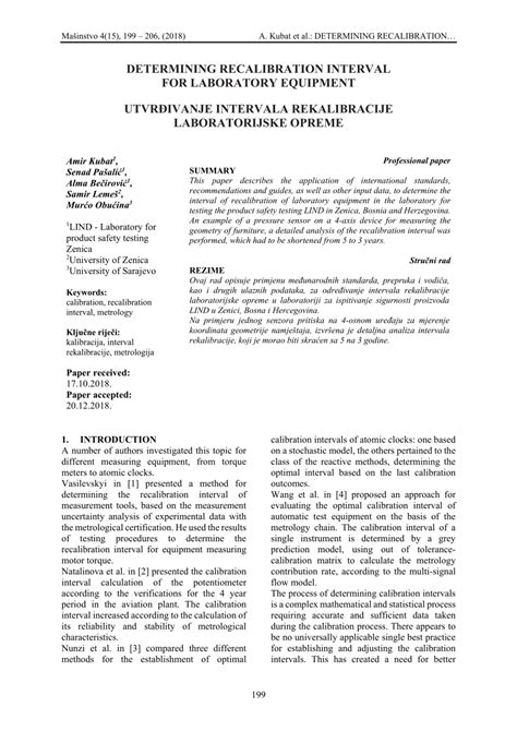 Pdf Determining Recalibration Interval For Laboratory Equipment