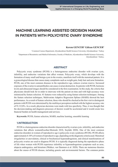 Pdf Machine Learning Assisted Decision Making In Patients With Polycystic Ovary Syndrome