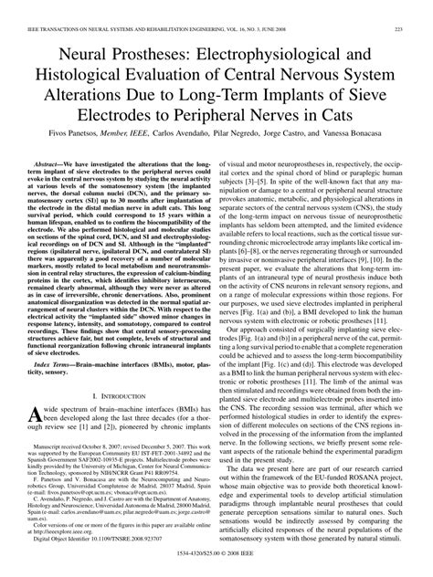 Pdf Neural Prostheses Electrophysiological And Histological Evaluation Of Central Nervous