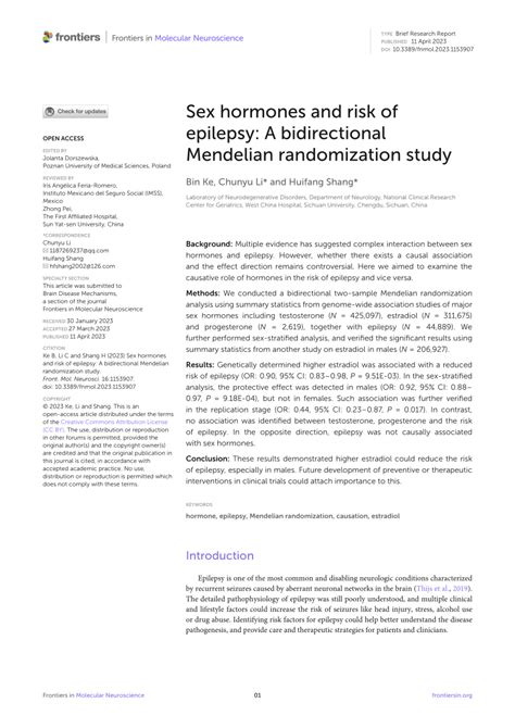 pdf sex hormones and risk of epilepsy a bidirectional mendelian