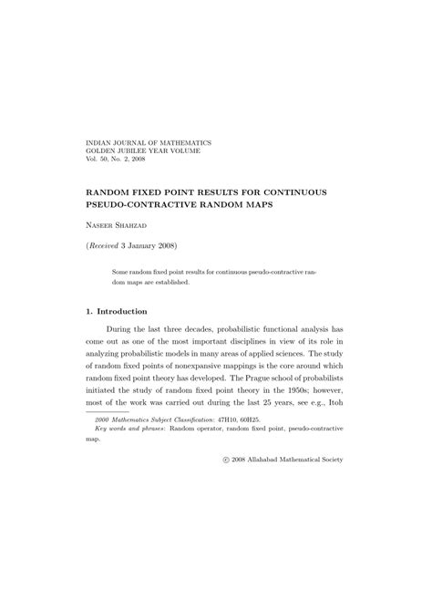 Pdf Random Fixed Point Results For Continuous Pseudo Contractive