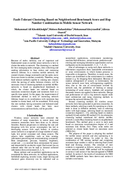 Pdf Fault Tolerant Clustering Based On Neighborhood Benchmark Score And Hop Number Combination