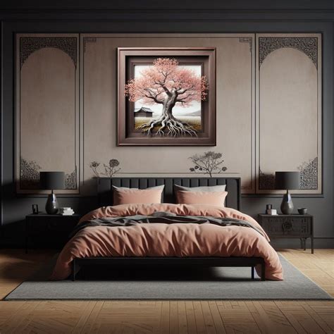 Blossom Tree Wall Art 3d Optical Illusion Sakura Muted Peach Blossoms