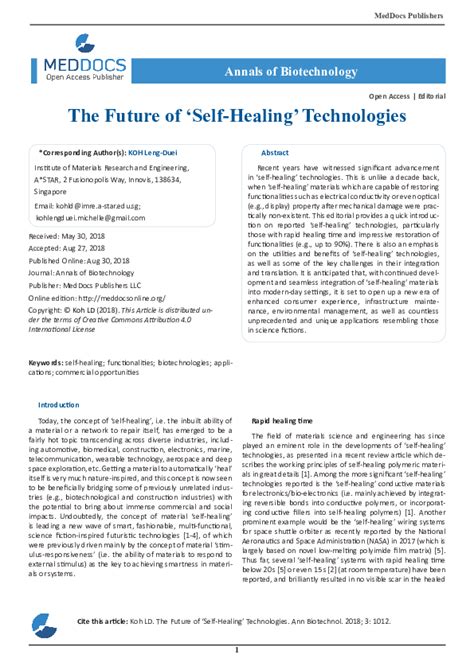 Pdf The Future Of ‘self Healing Technologies