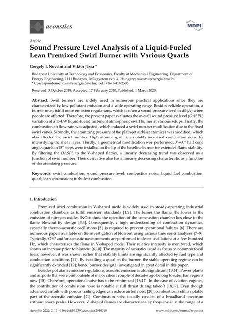 Pdf Sound Pressure Level Analysis Of A Liquid Fueled Lean Premixed Swirl Burner With Various