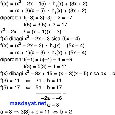 Suku Banyak Fx Dibagi Oleh X2 2x 15 Memberikan Sisa 3x 2