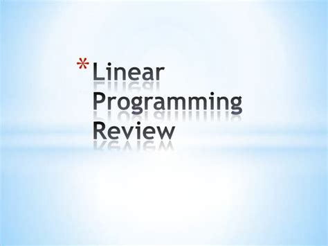 Linear Programming Review Ppt