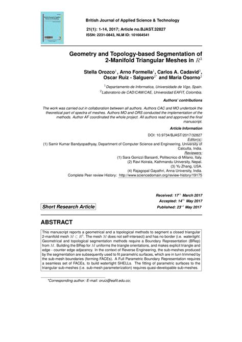 pdf geometry and topology based segmentation of 2 manifold triangular