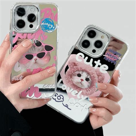 [당일발송] 아이폰 큐티 귀여운 시크 미러 고양이 케이스 핑크 선글라스 11 12 13 14 프로 맥스 플러스 생일 선물 우정템 친구 남자친구 여자친구 에이블리