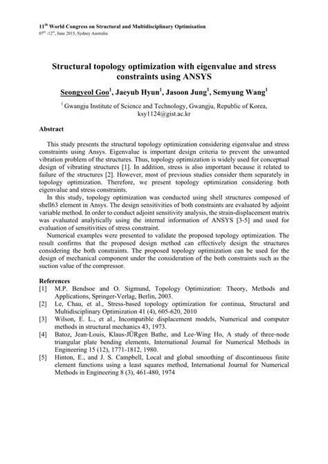 Pdf Structural Topology Optimization With Eigenvalue Webaeromech