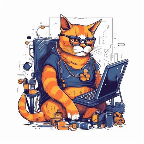 Premium Ai Image Software Developer Cat Flat Illustration Drawn In Adobe Illustrator