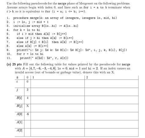 Solved Use The Following Pseudocode For The Merge Phase Of