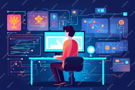Premium Ai Image Man Is Sitting By Computer Programming And Coding