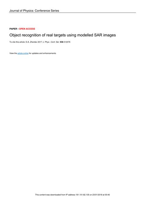 Pdf Object Recognition Of Real Targets Using Modelled Sar Images
