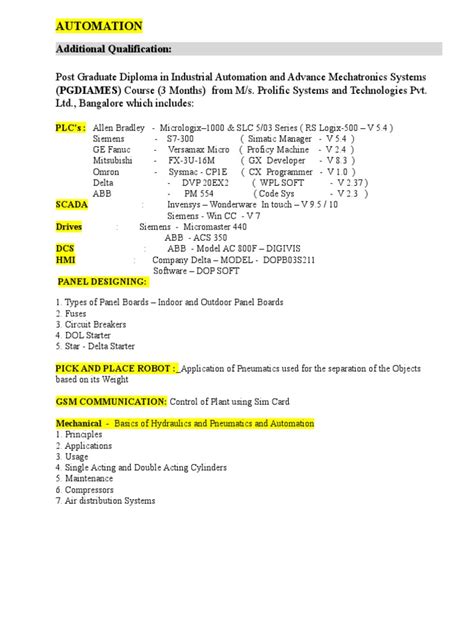 Automation Plc Course Syllabus Pdf Automation Scada