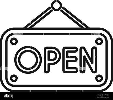 Simple Black And White Line Art Of An Open Sign Hanging Indicating A