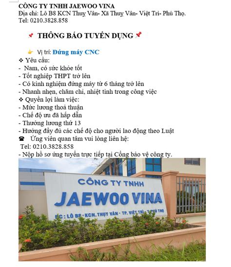 CÔNG TY CP CÔNG NGHỆ WINDTECH VIỆT NAM THÔNG BÁO TUYỂN DỤNG CÔNG NHÂN HÀN