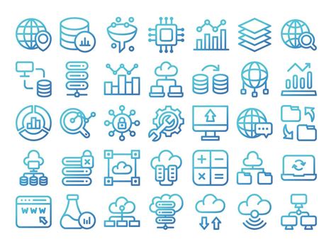 Database Gradient Outline Icons Set Data Analysis Statistics Analytics Web Signs Collection