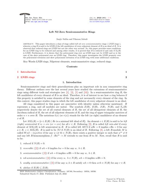 Pdf Left Nil Zero Semicommutative Rings