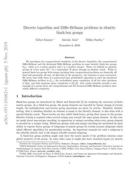 discrete logarithm and diffie hellman problems in identity black box