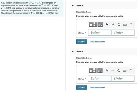 Solved Part A 1 30 Mol Of An Ideal Gas With Cv M 3r 2
