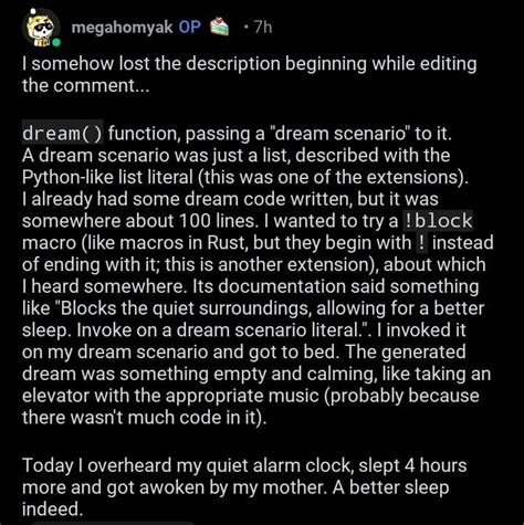 rank this person s dream coding r programmerhumor
