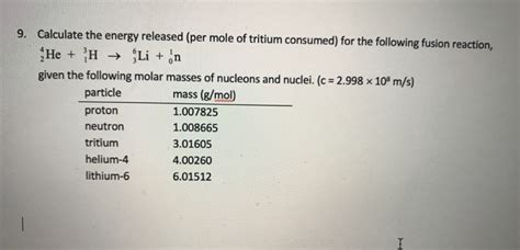 Solved Calculate The Energy Released Per Mole Of Tritium