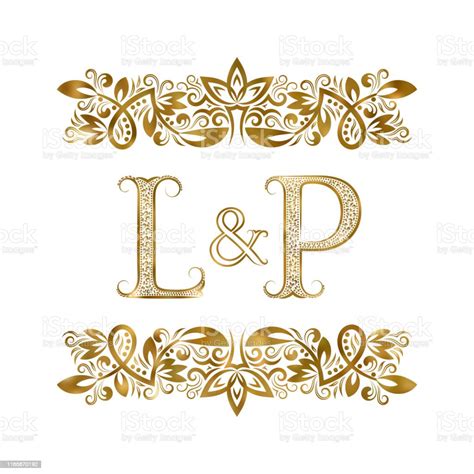 L 및 P 빈티지 이퍼트 로고 기호입니다 편지는 장식 요소로 둘러싸여 있습니다 결혼식 또는 비즈니스 파트너 로얄 스타일의 모노그램 결혼식에 대한 스톡 벡터 아트 및 기타