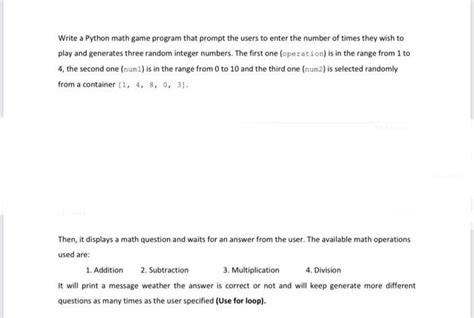 Solved Write A Python Math Game Program That Prompt The