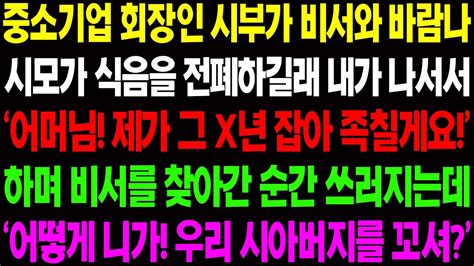 실화사연 중소기업 회장인 시부가 비서와 바람 나 시모가 식음전폐 하자 며느리인 내가 나서게 되는데 사이다 사연 감동