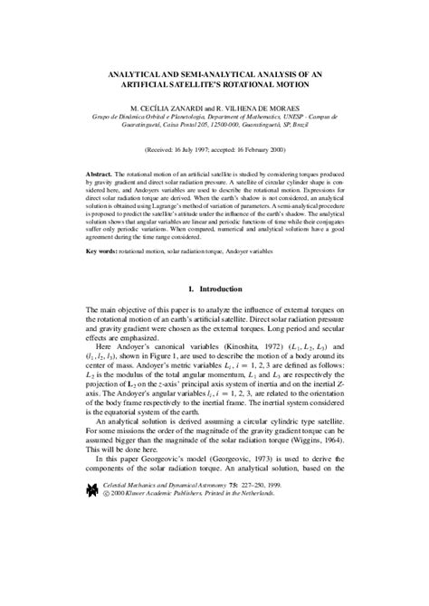 Pdf Abcanalytical And Semi Analytical Analysis Of An Artificial Satellites Rotational Motion