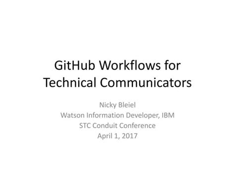 Github Workflows For Technical Communication Pdf