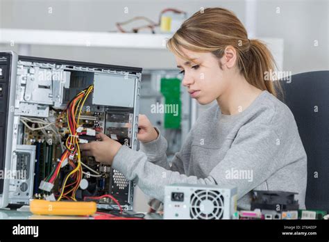Babe Girl In Electronics Laboratory Stock Photo Alamy