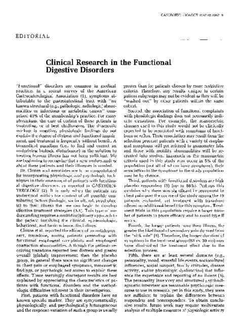 Pdf Clinical Research In The Functional Digestive Disorders