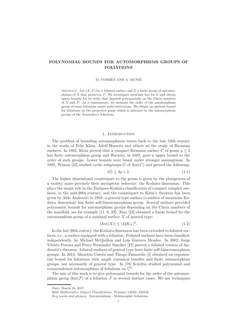 pdf polynomial bounds for automorphisms groups of foliations
